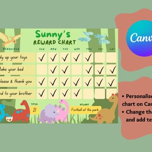 Dino Reward Chart, Printable and Personalised Behaviour Chart, Daily ...