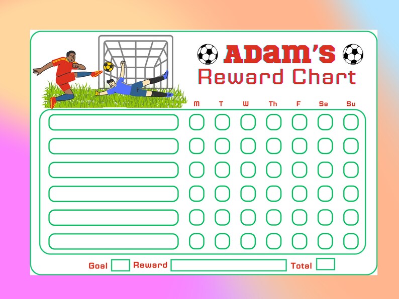 Football Theme Reward Chart, Printable and Personalised Behaviour Chart ...