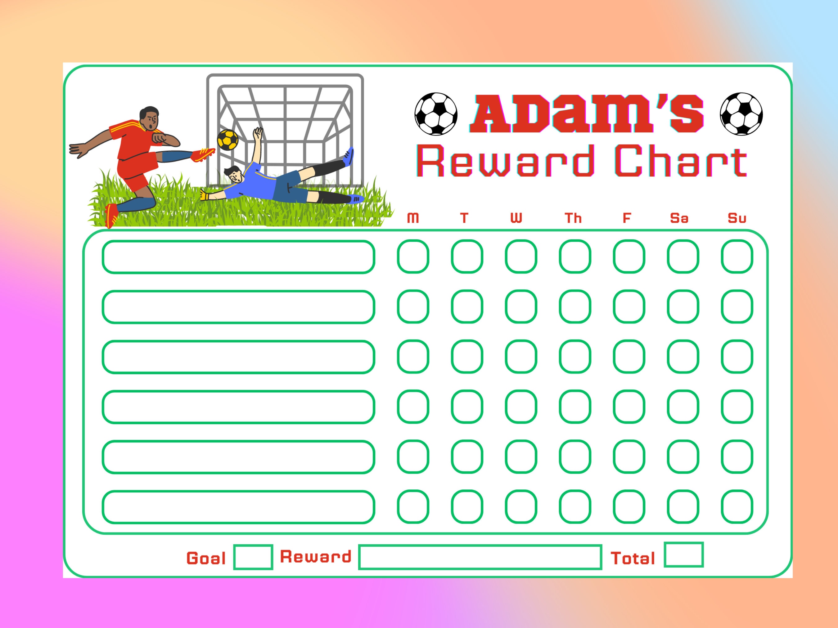 Football Theme Reward Chart, Printable and Personalised Behaviour Chart ...