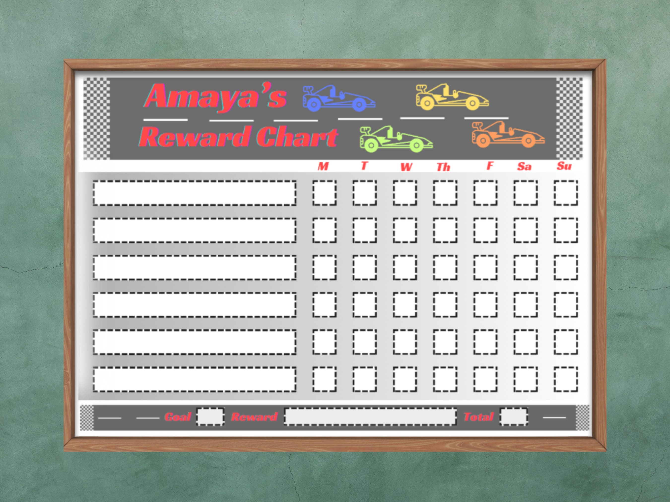 Race Car Reward Chart, Printable and Personalised Behaviour Chart ...