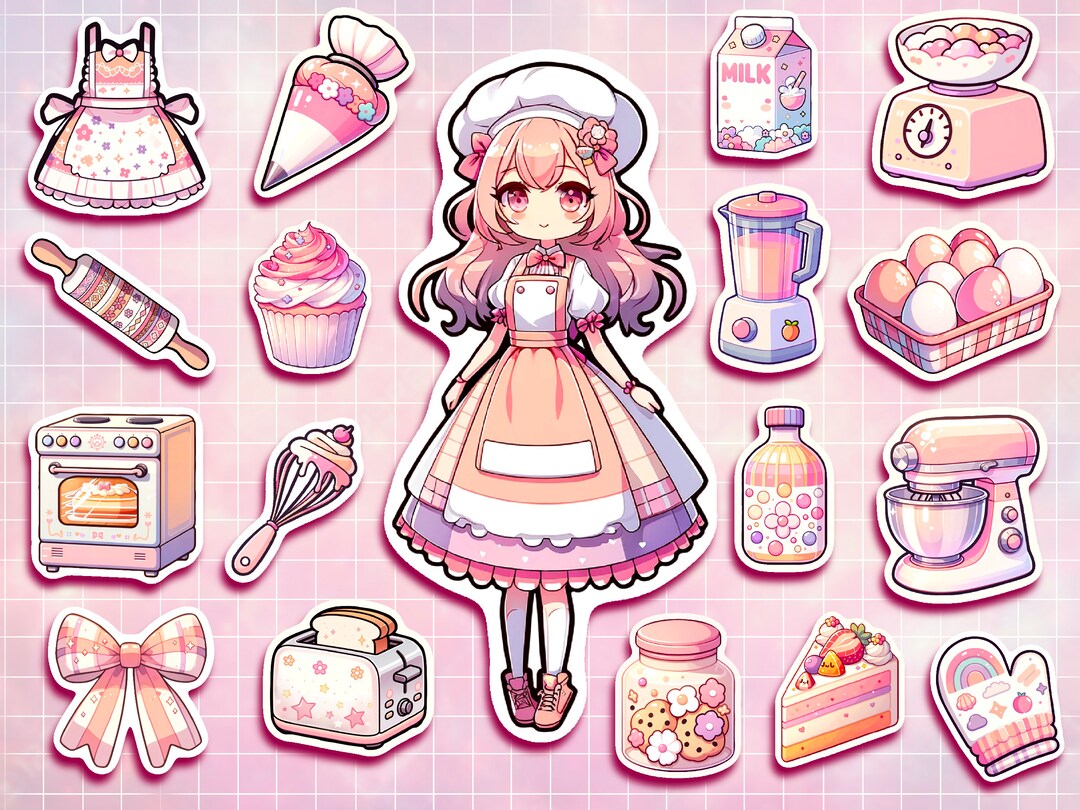 Printable Kawaii Baker Anime Digital Stickerspastry Chef Stickerscute ...