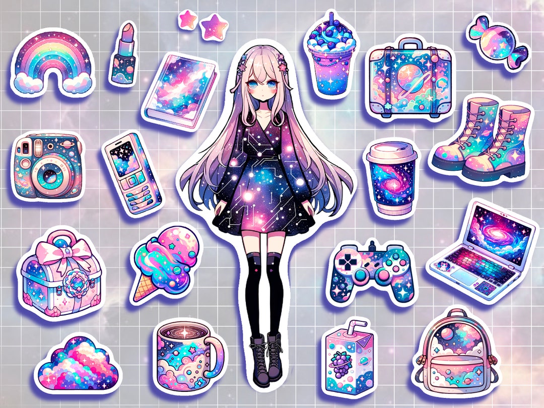 Printable Kawaii Cosmic Anime Digital Stickers Cute Stickers instant ...