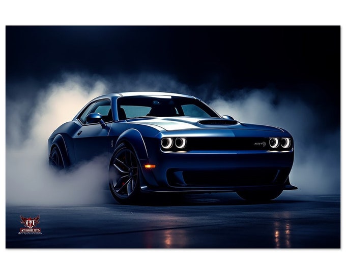 Dodge Challenger SRT Hellcat Demon Car Print Menacing Black Supercar ...