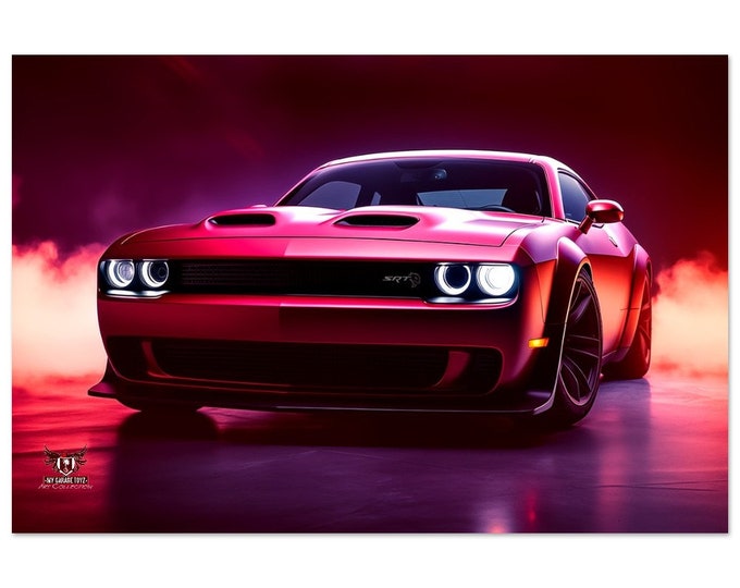 Dodge Challenger SRT Hellcat Demon Car Print Menacing Black Supercar ...