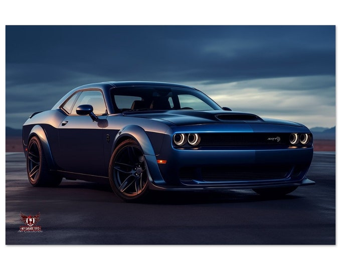 Dodge Challenger SRT Hellcat Demon Car Print Menacing Black Supercar ...