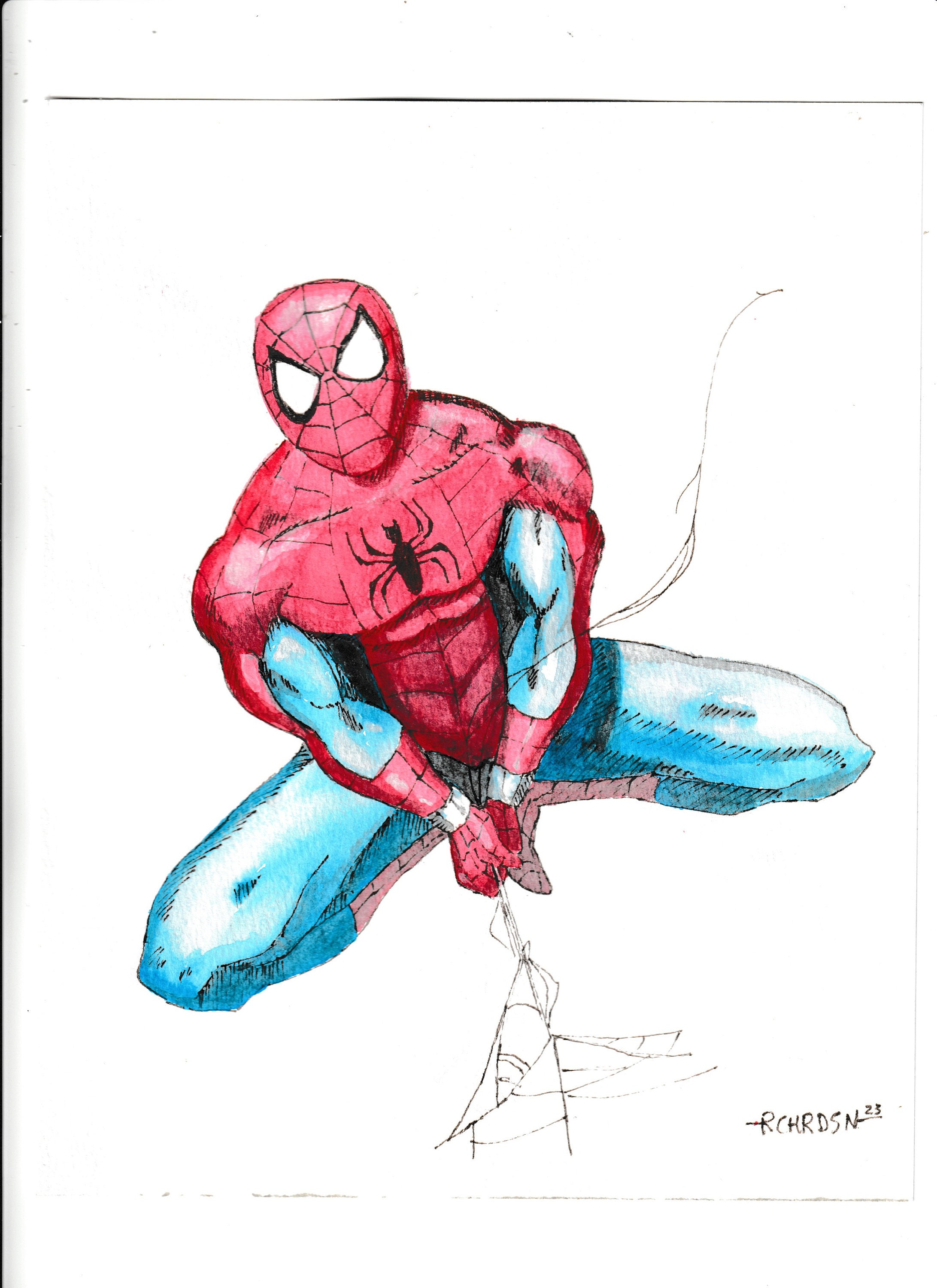 Original Ink and Watercolor Spiderman (not a Print!) - Etsy