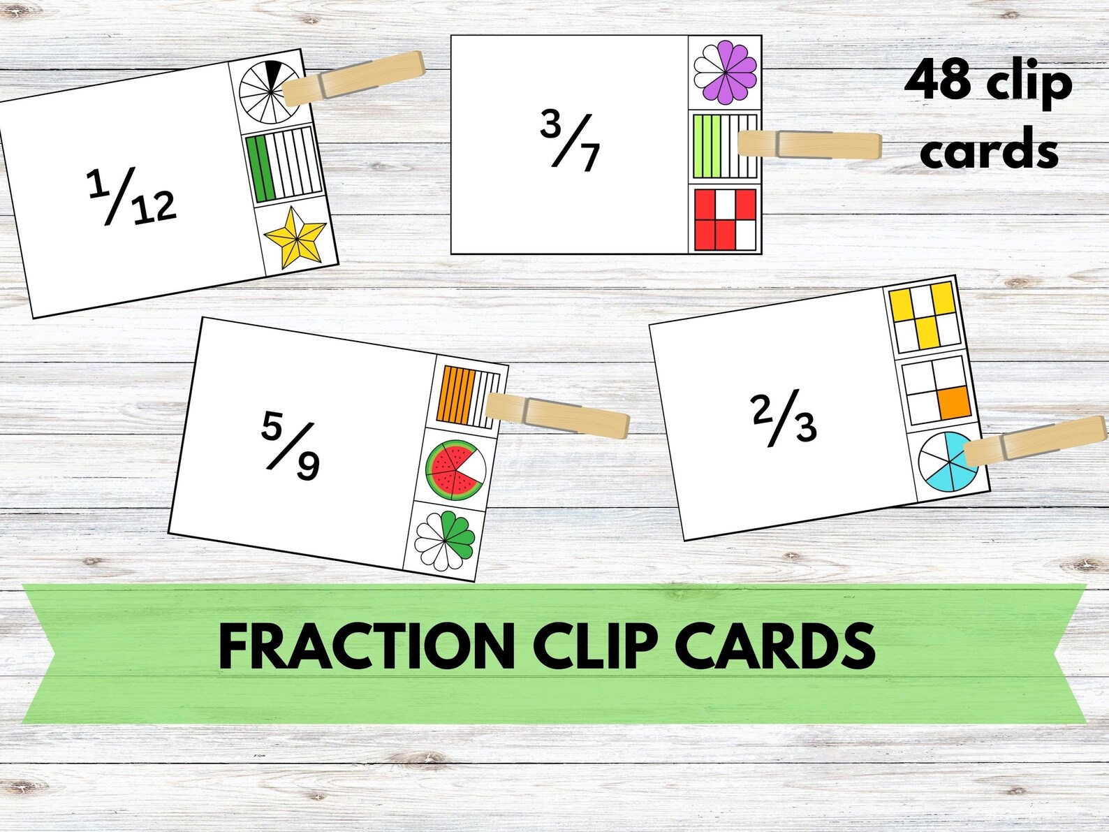 Fraction Clip Cards Printable Flash Cards Preschool - Etsy Canada