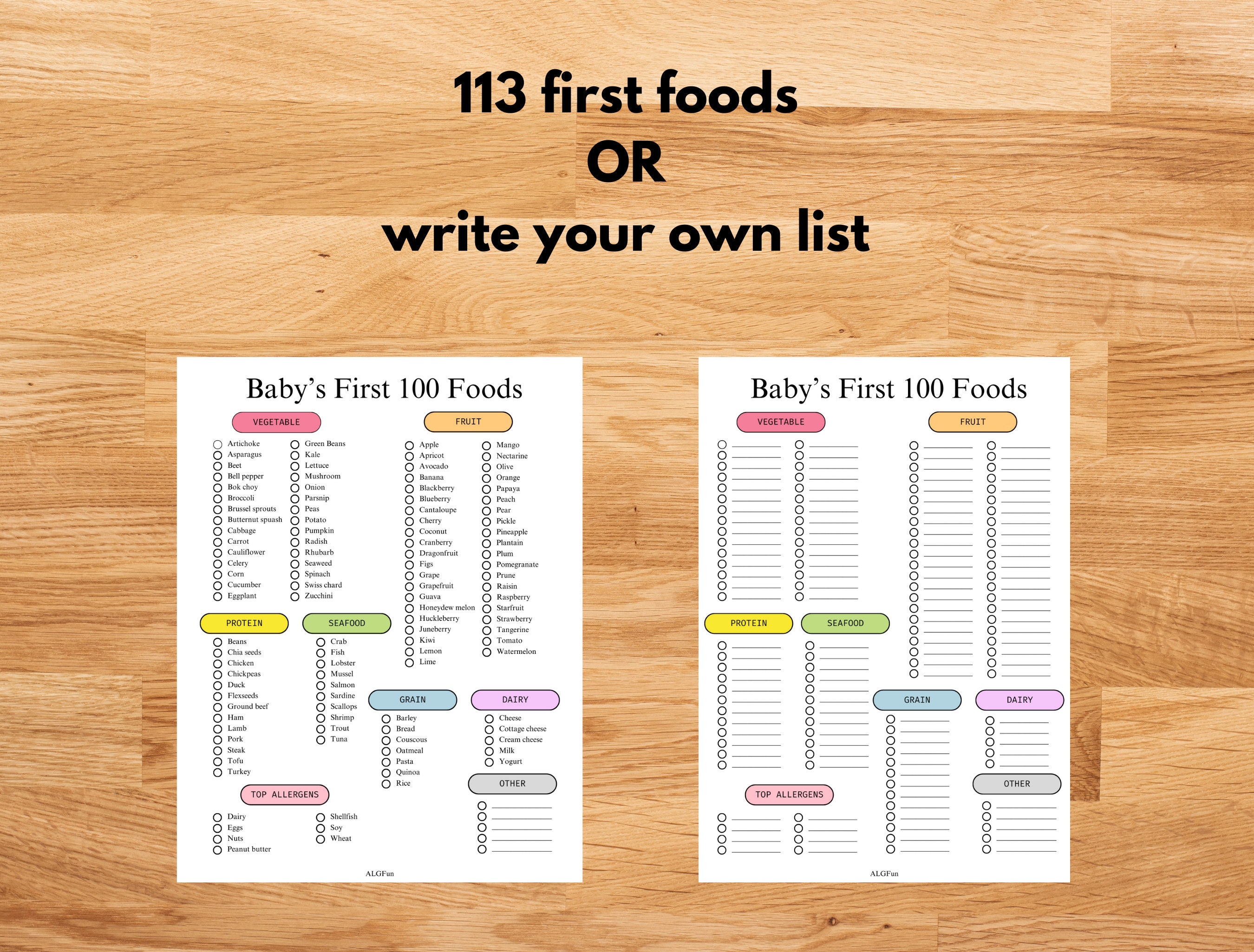 BLW First 100 Foods Checklist Tracker Printable, Infant, Child & Adult ...