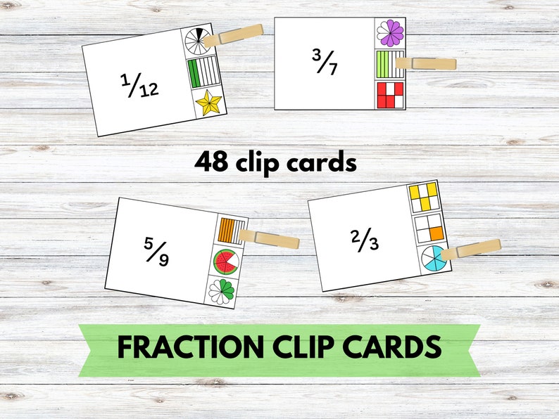 Fraction Clip Cards Printable Flash Cards Preschool - Etsy UK