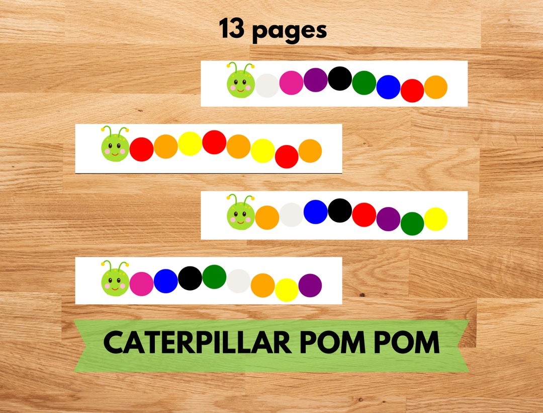 Caterpillar Pom Pom Color Match, Montessori Learning Activity, Colour ...