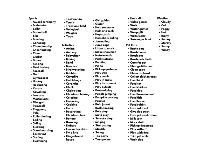 Visual Calendar Daily Routine Chart Editable, Printable Responsibility ...