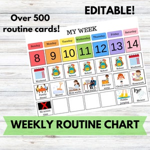 Visual Calendar Daily Routine Chart Editable, Printable Responsibility ...
