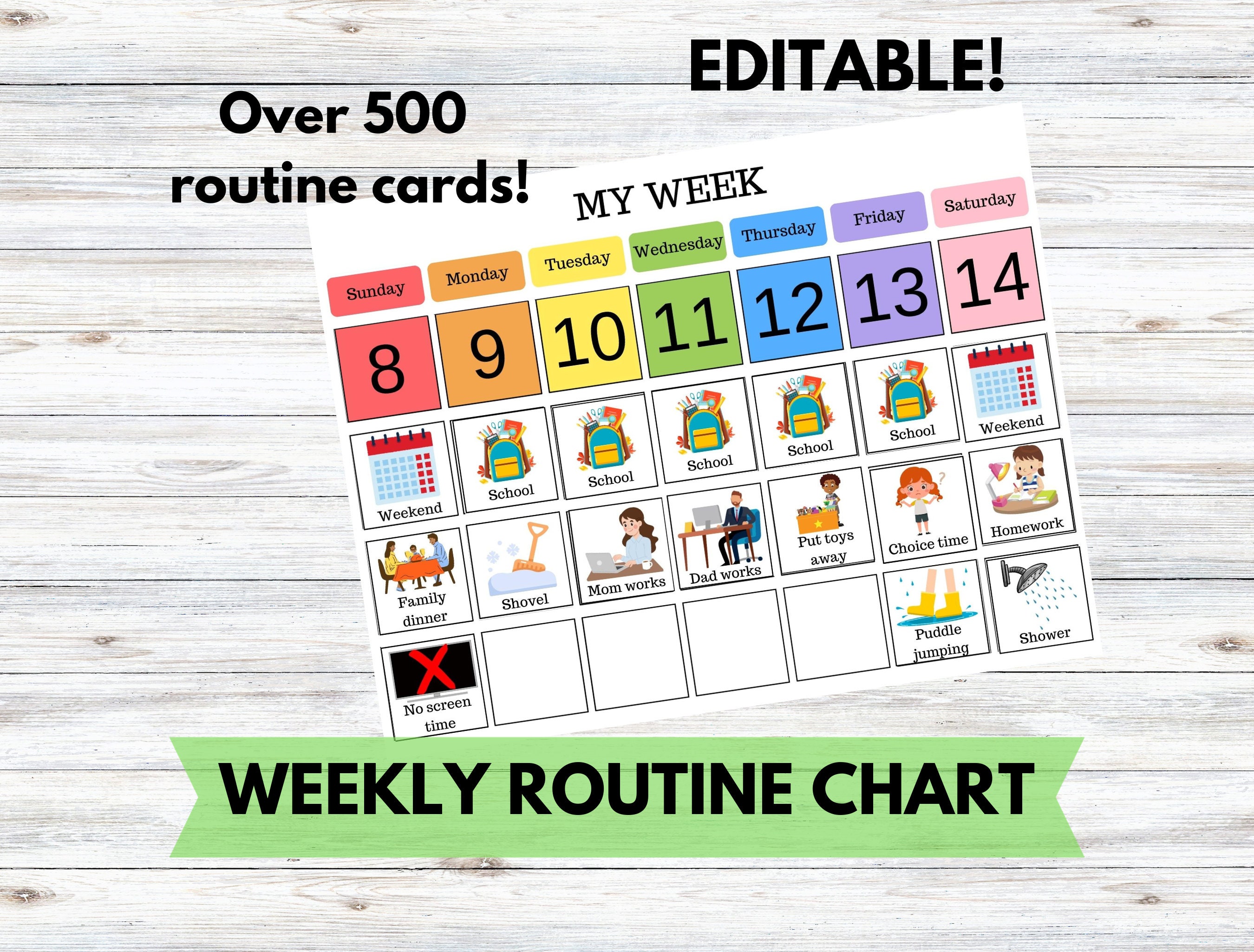 Visual Calendar Daily Routine Chart Editable, Printable Responsibility ...