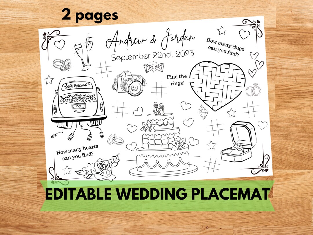 Wedding Coloring Pages Editable Printable Placemat for Children, Kids ...