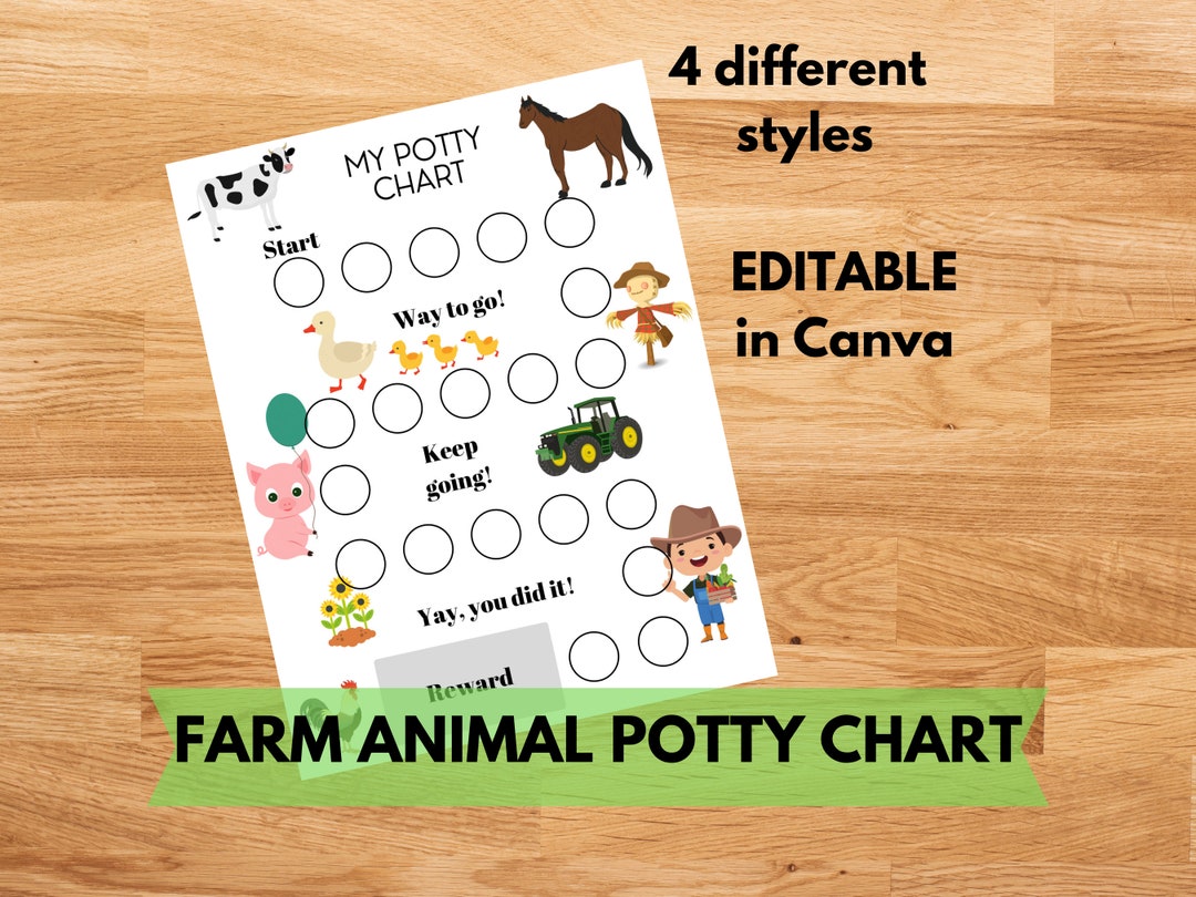 Farm Animal Potty Chart Printable for Toddlers, Editable Toilet ...