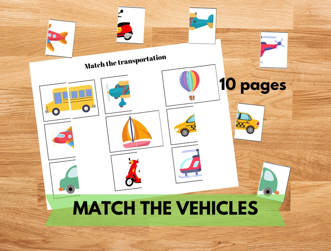 Match the Transportation Vehicles Halves Puzzle Printable, Matching ...
