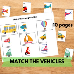 Match the Transportation Vehicles Halves Puzzle Printable, Matching ...