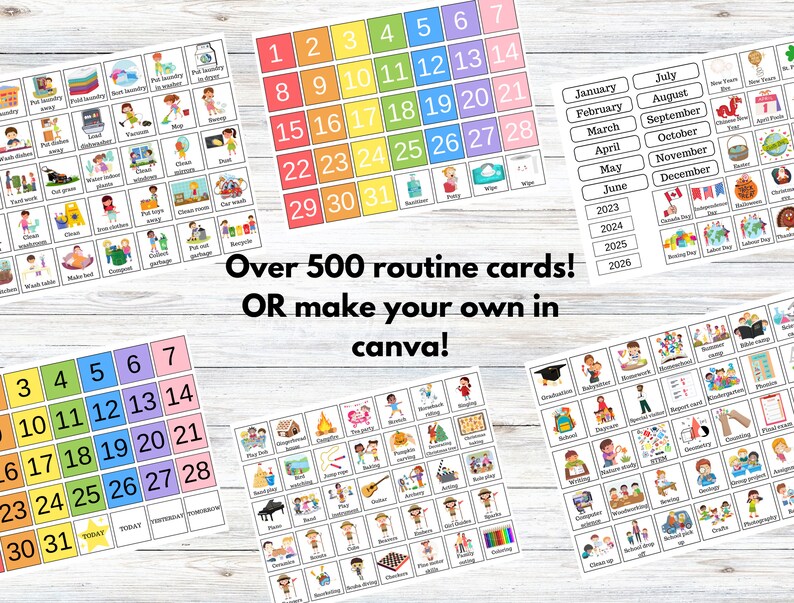 Visual Calendar Daily Routine Chart Editable, Printable Responsibility ...