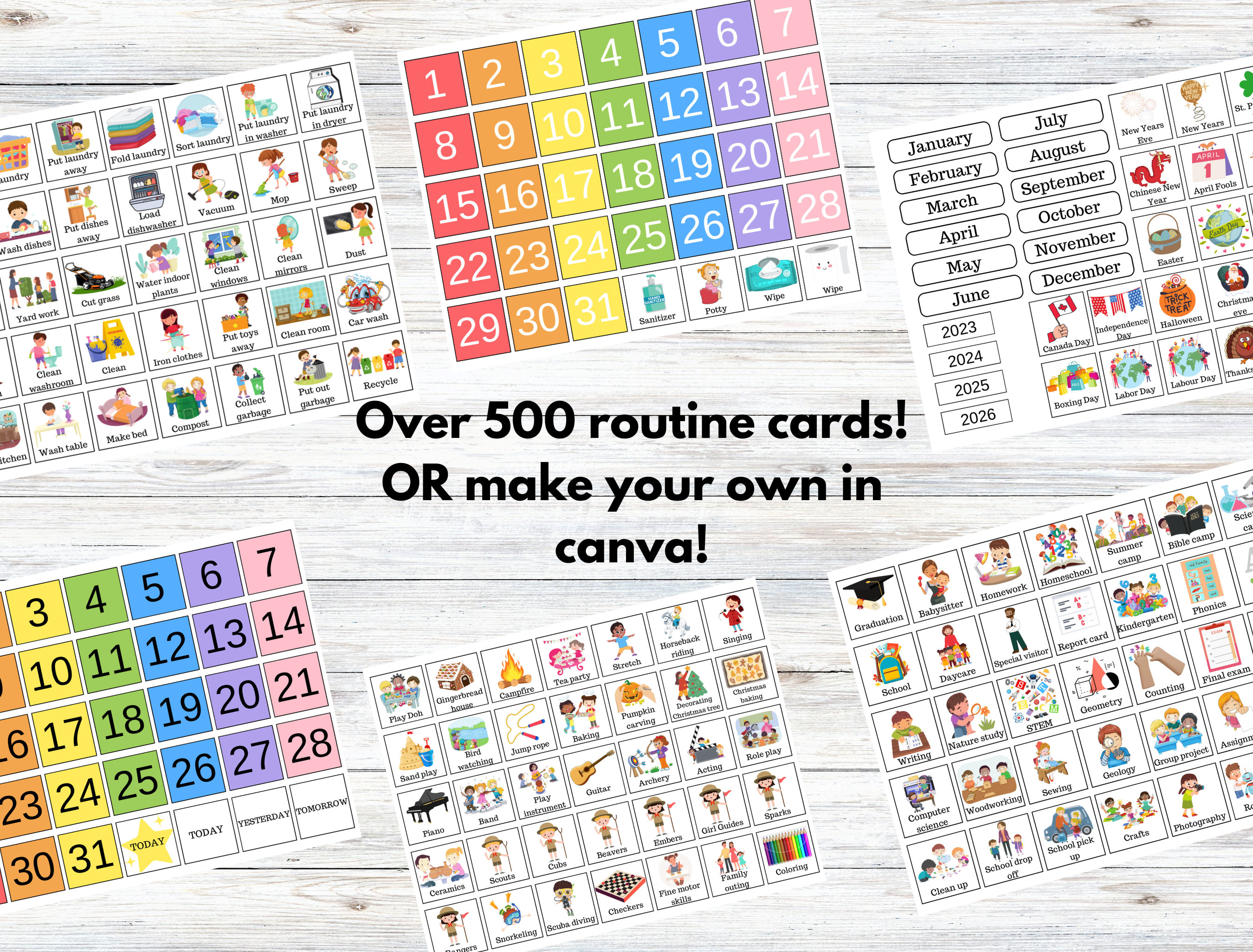 Visual Calendar Daily Routine Chart Editable, Printable Responsibility ...