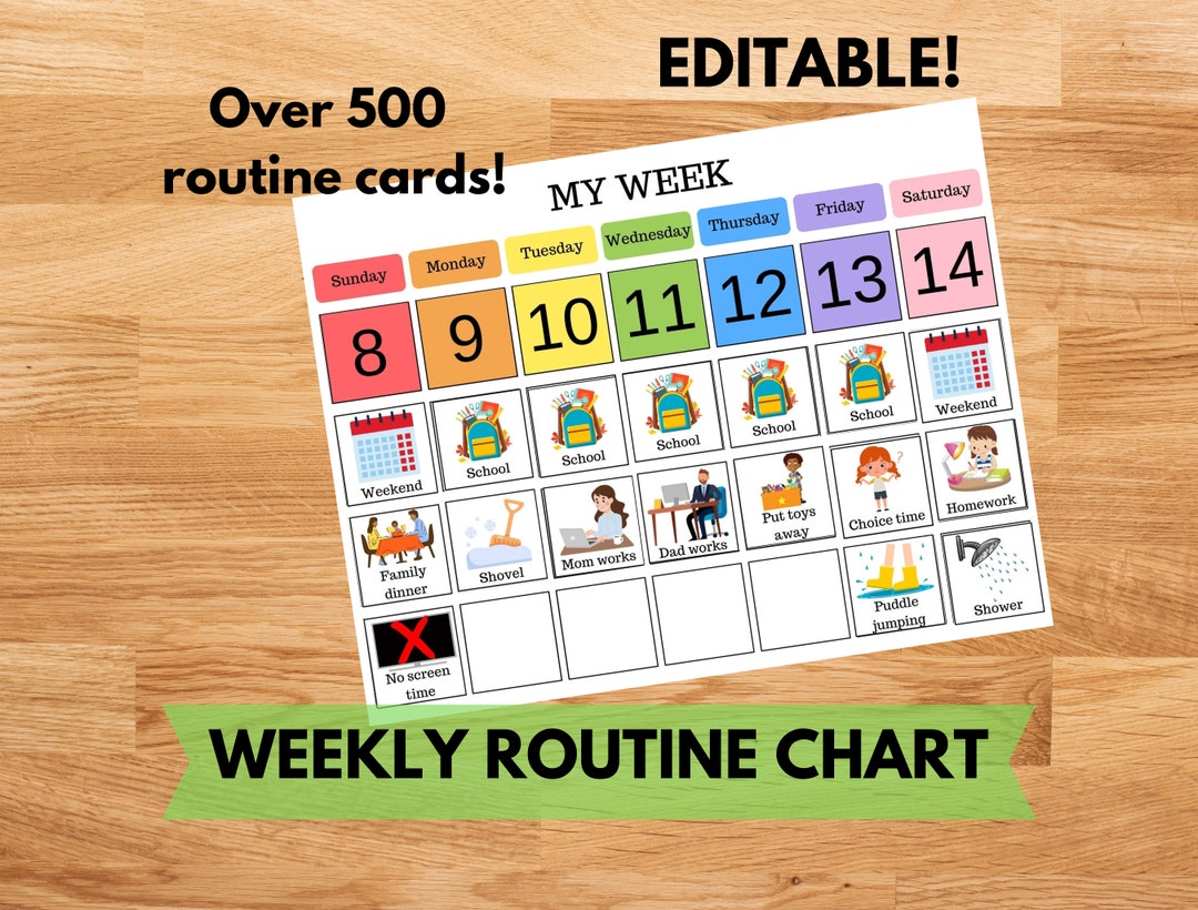 Visual Weekly Responsibility Routine Chart Toddler Printable. Perfect ...