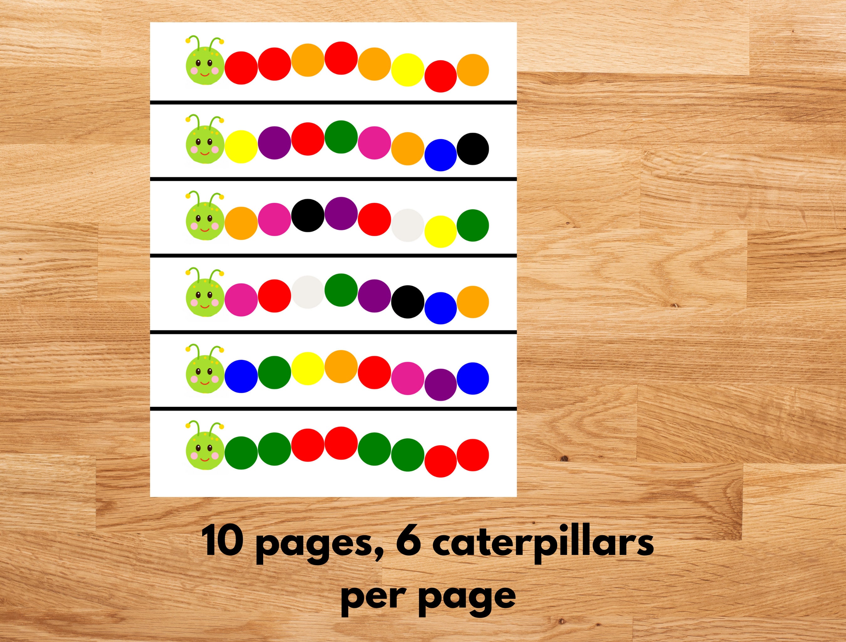 Caterpillar Pom Pom Color Match, Montessori Learning Activity, Colour ...