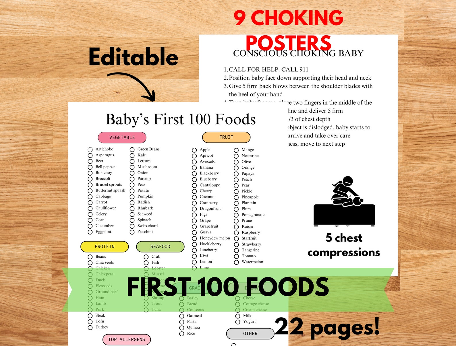 BLW First 100 Foods Checklist Tracker Printable, Infant, Child & Adult ...