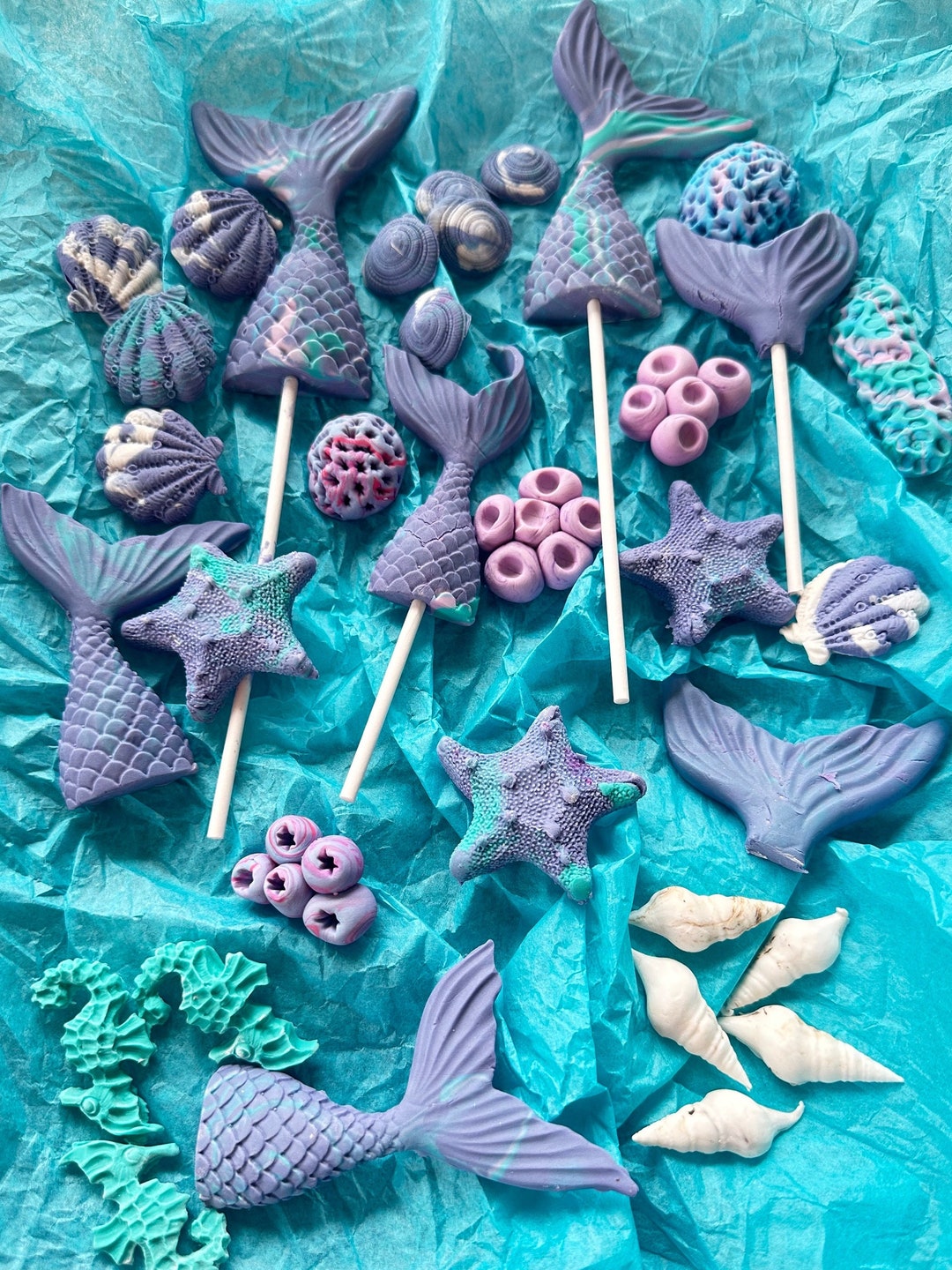35 Edible Fondant Tails and Seashell Set for Cake Decoration. Choice ...