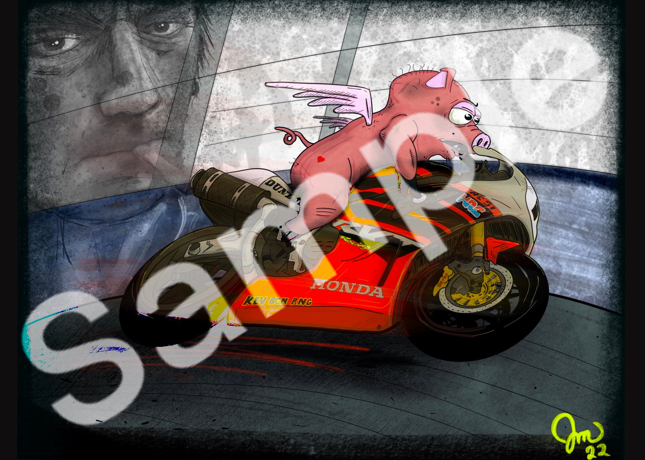 RC51 the Flying Pig Digital Art Honda Motorcycle HRC - Etsy