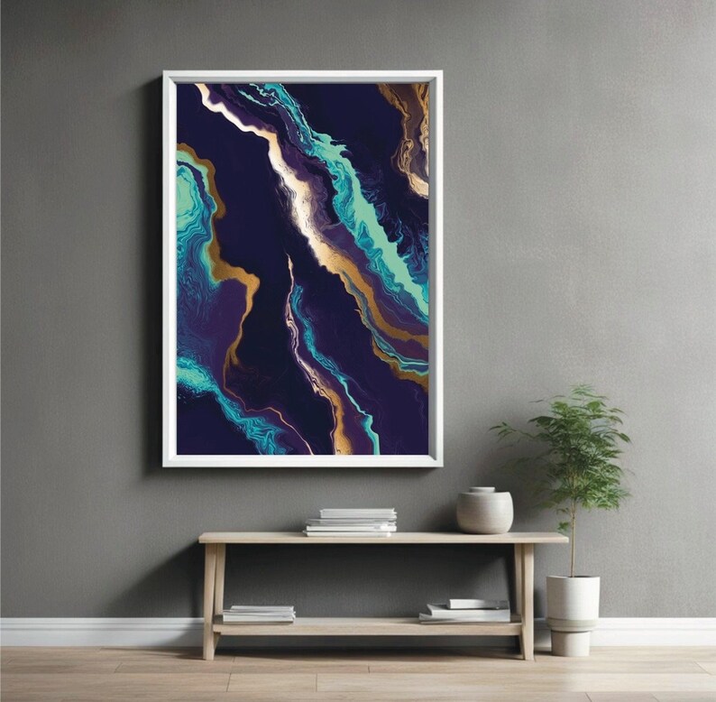 Blue and Gold Acrylic Pour Art, Fluid Paint Pour, Digital Painting ...