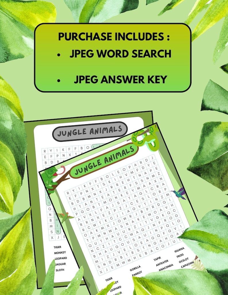 Jungle Animals Word Search Puzzle: Fun Printable Activity (digital ...