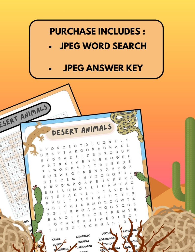 Desert Animals Word Search Puzzle: Fun Educational Activity (printable ...