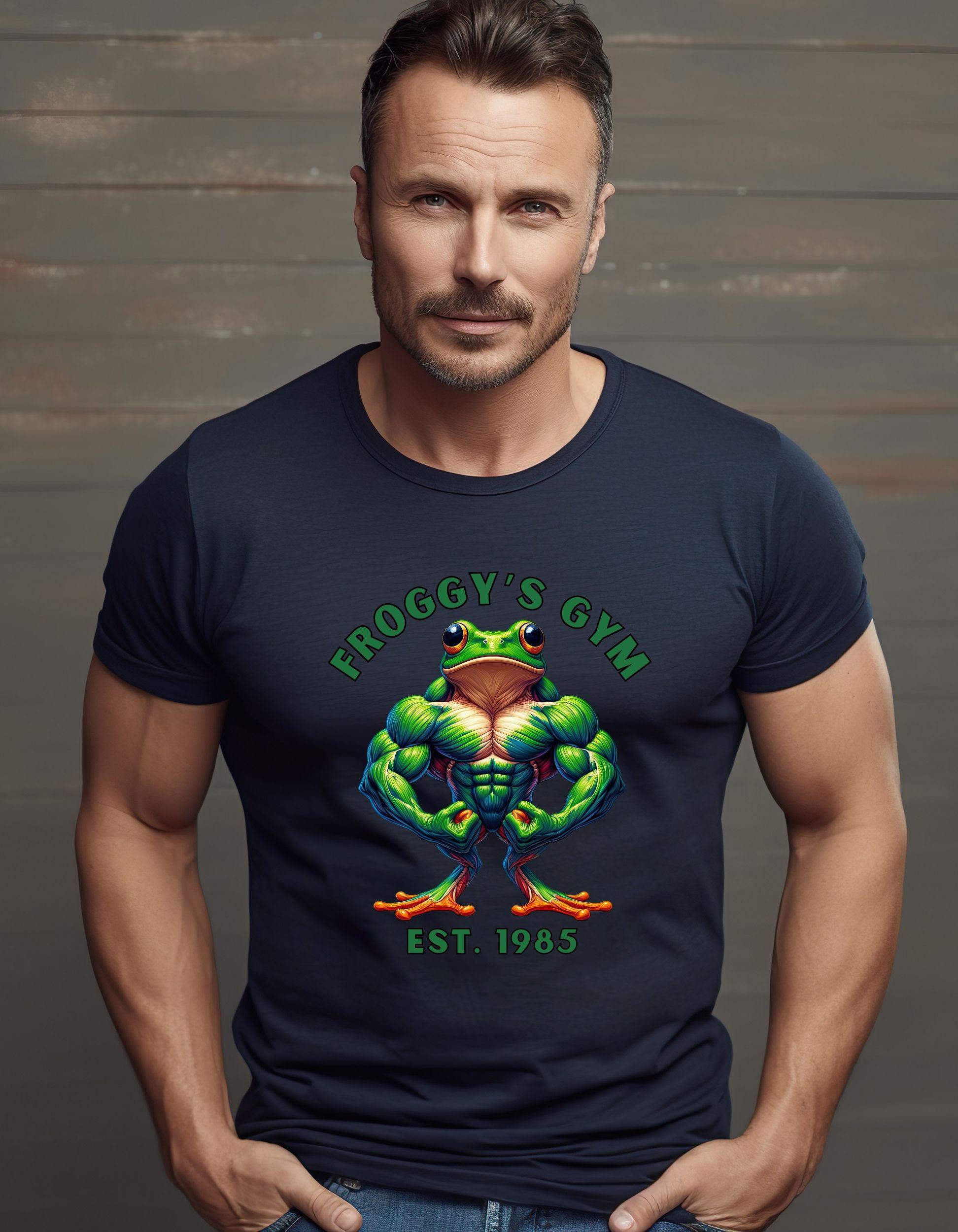 Froggy's Gym Est. 1985 Frog Bodybuilder T-shirt, Frog Lover Tee for Gym ...