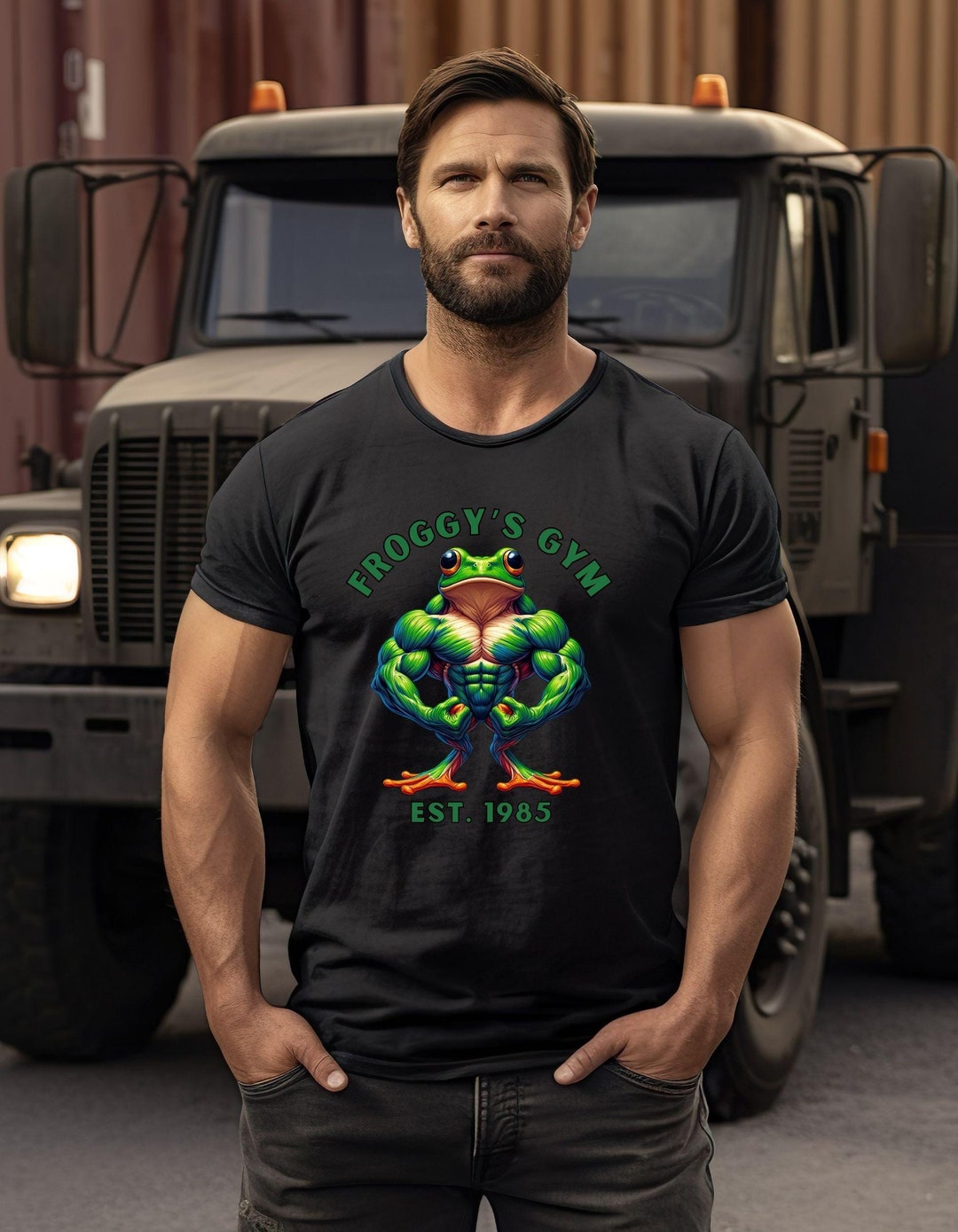 Froggy's Gym Est. 1985 Frog Bodybuilder T-shirt, Frog Lover Tee for Gym ...