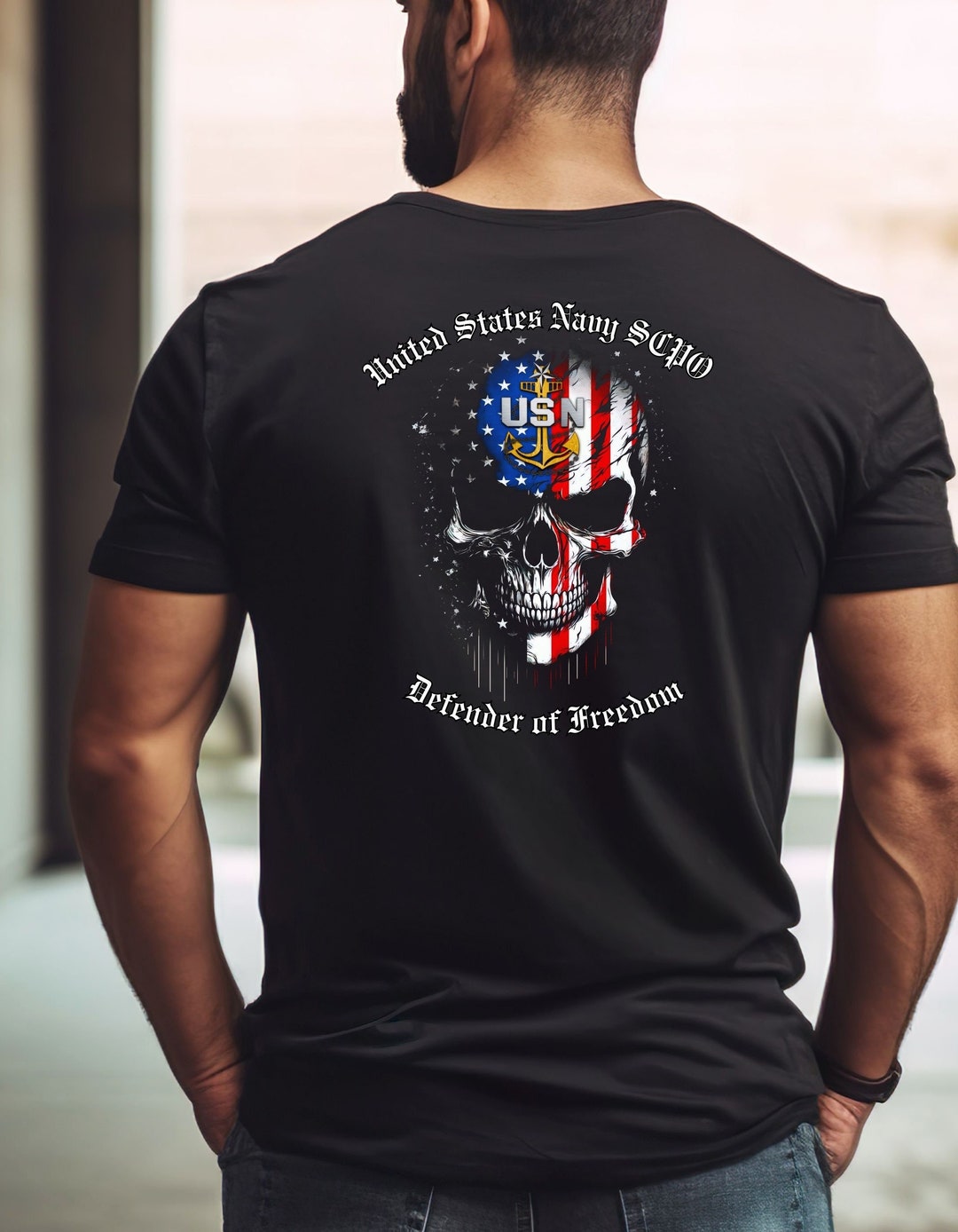 Senior Chief Skull Defender of Freedom Softstyle T-shirt, Navy Senior ...
