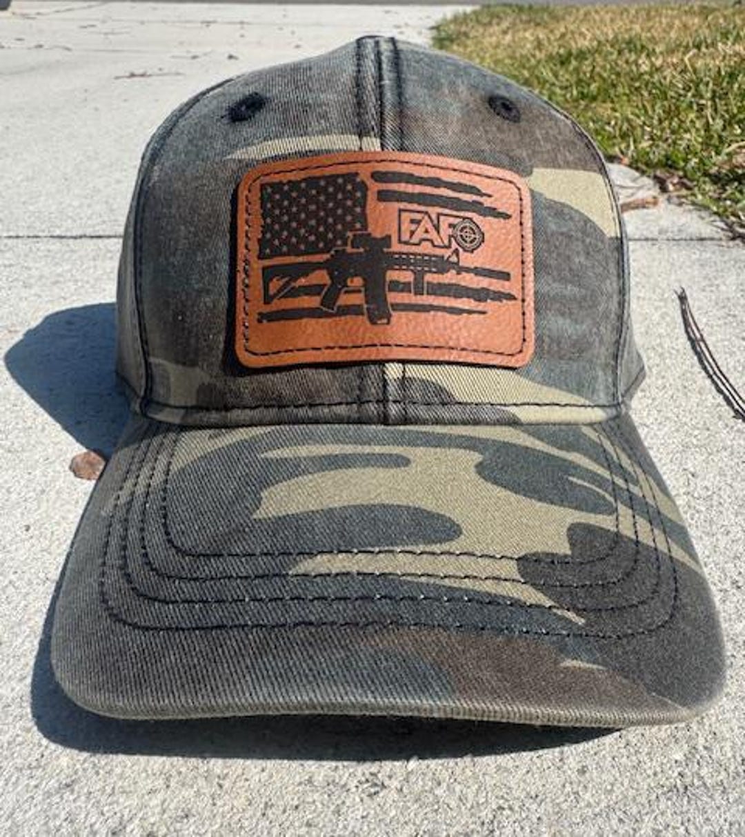 American Flag FAFO Rifle Leatherette Patched Hat, Velcro Back Trucker ...
