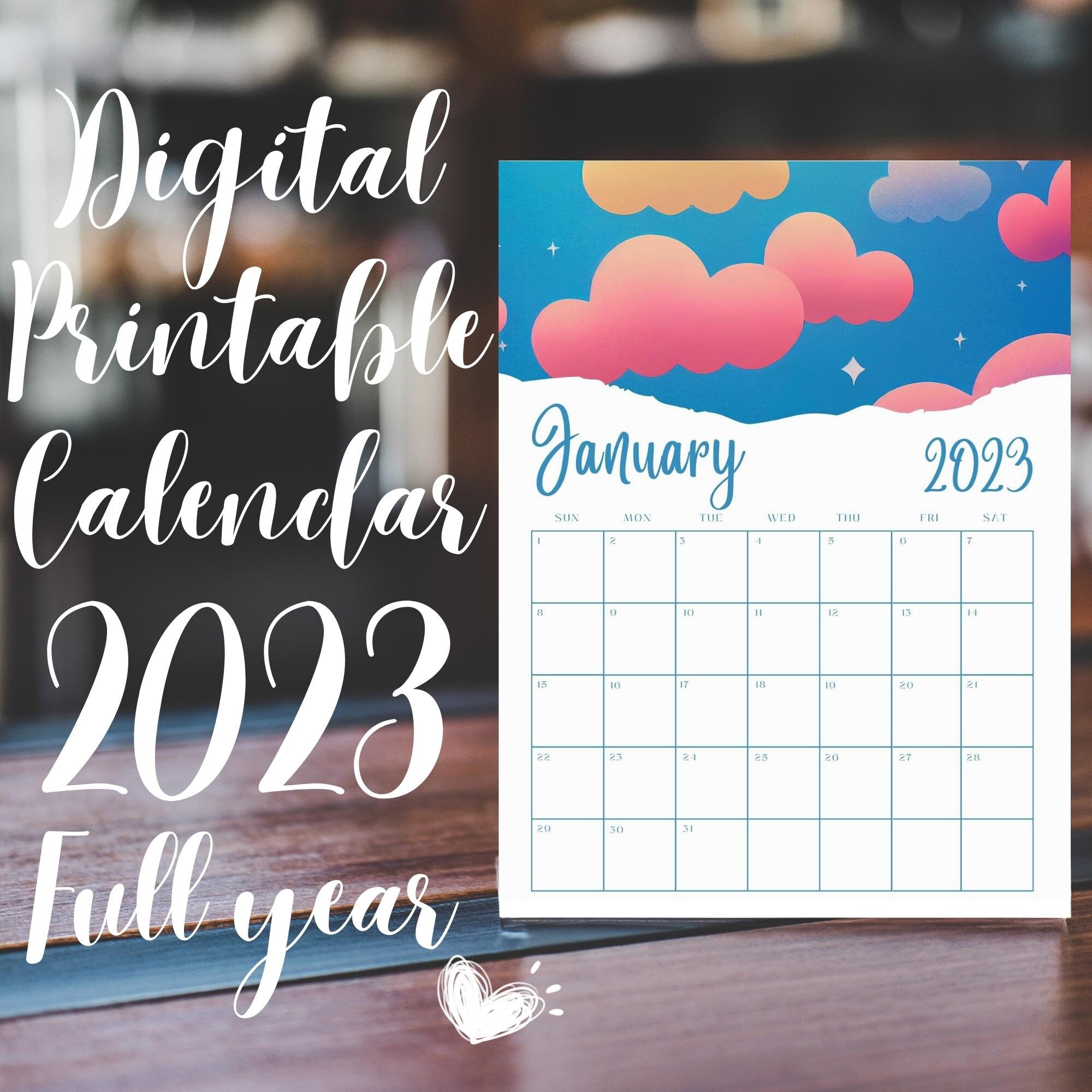 Printable Calendar 2023 A4 A5 US Letter Sizes Vertical Portrait Digital ...
