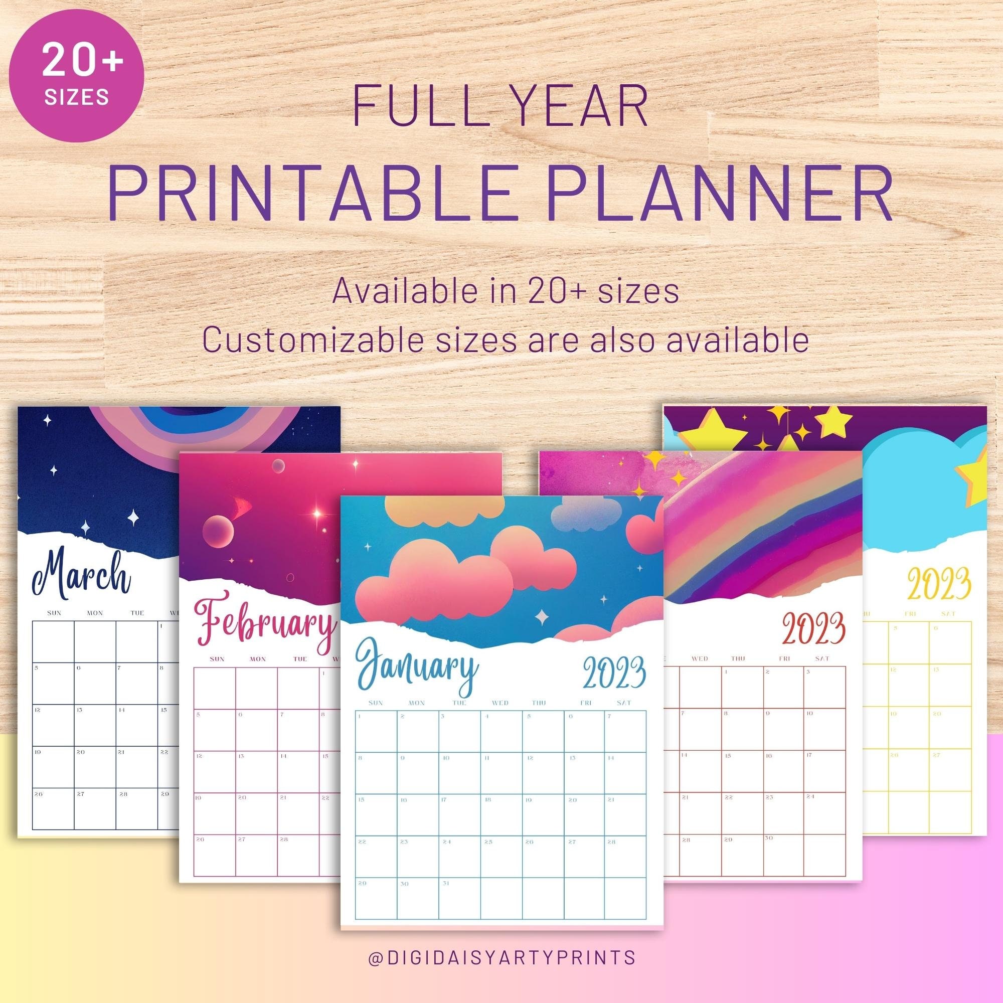 Printable Calendar 2023 A4 A5 US Letter Sizes Vertical Portrait Digital ...