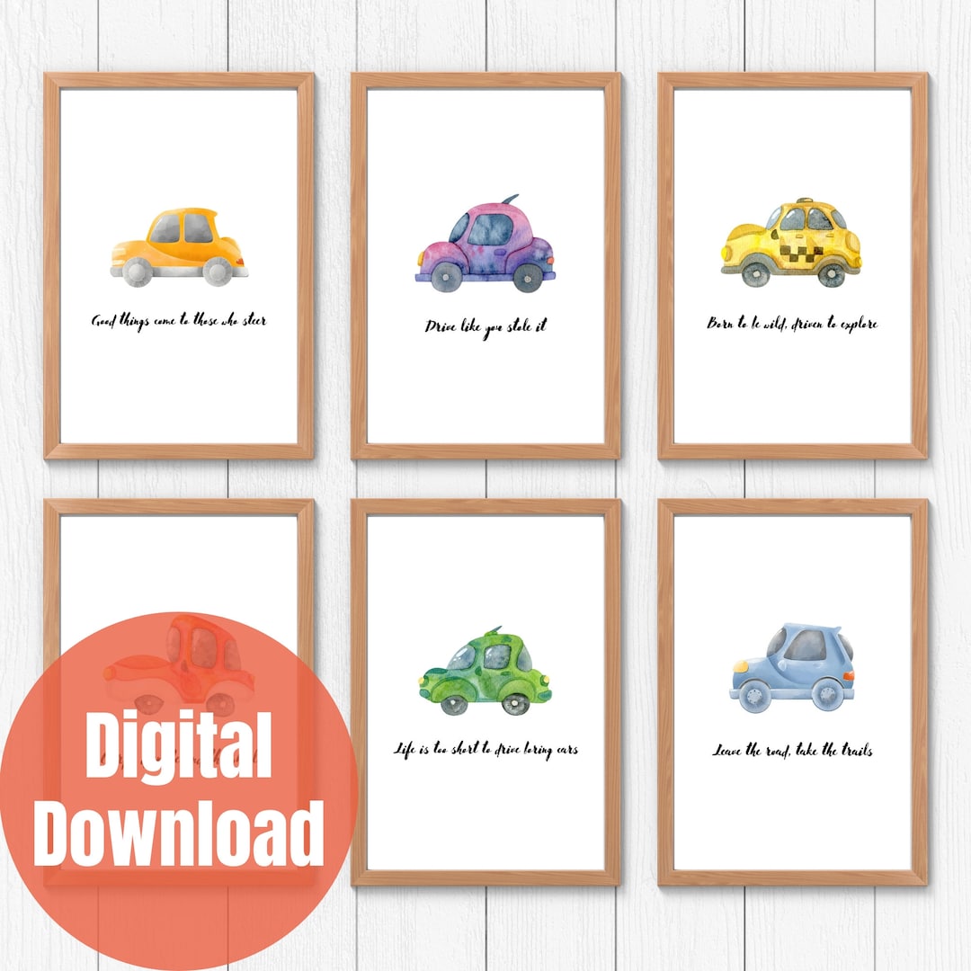 Modern Cars Printable Set of 6 Car Lovers Instant Download Nursery Wall ...
