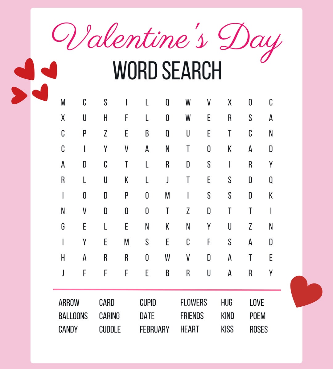 Valentine's Day Word Search Printable Download - Etsy