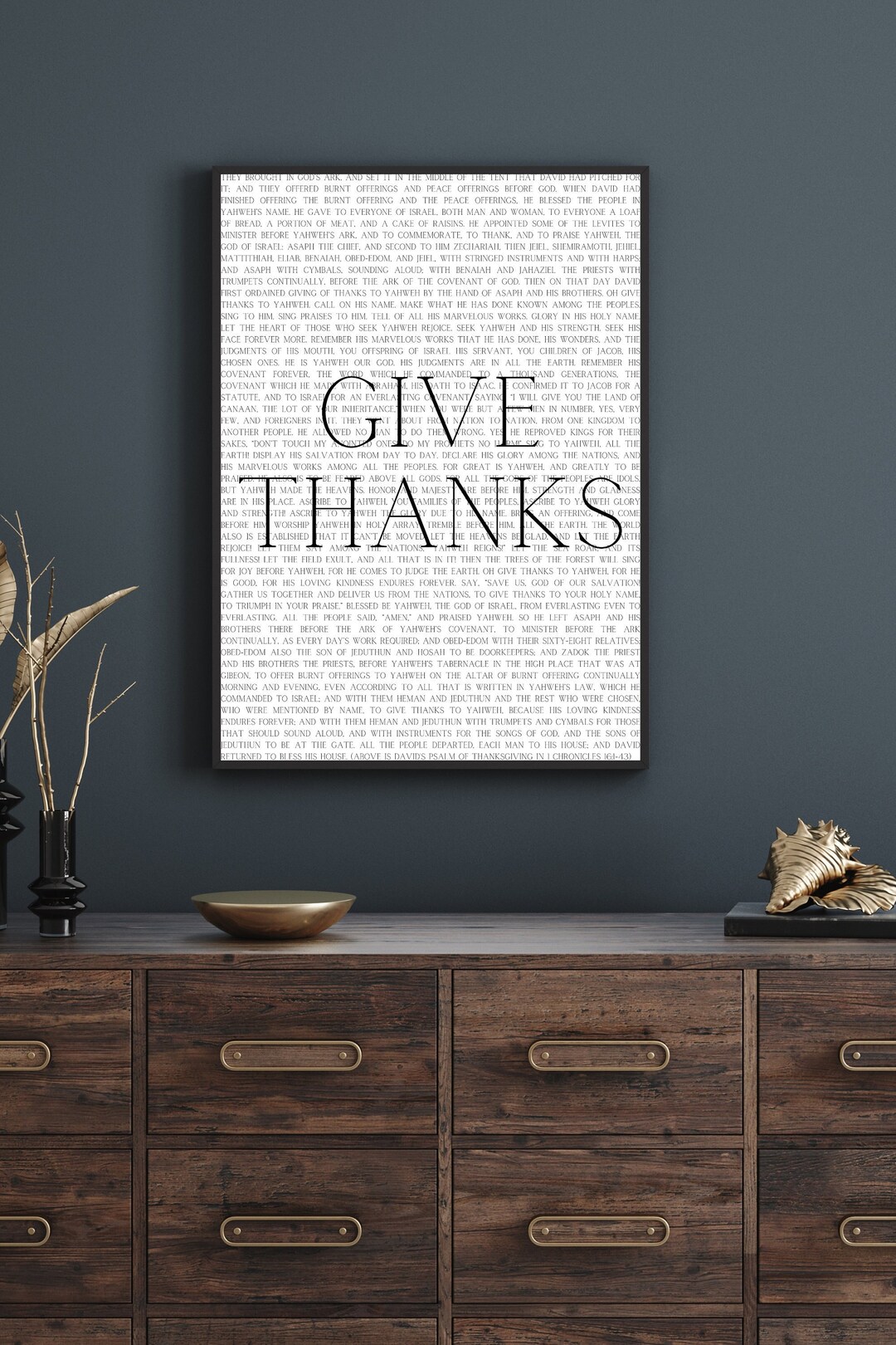 GIVE THANKS Scripture Wall Decor 1 Chronicles 16 David's Psalm of ...