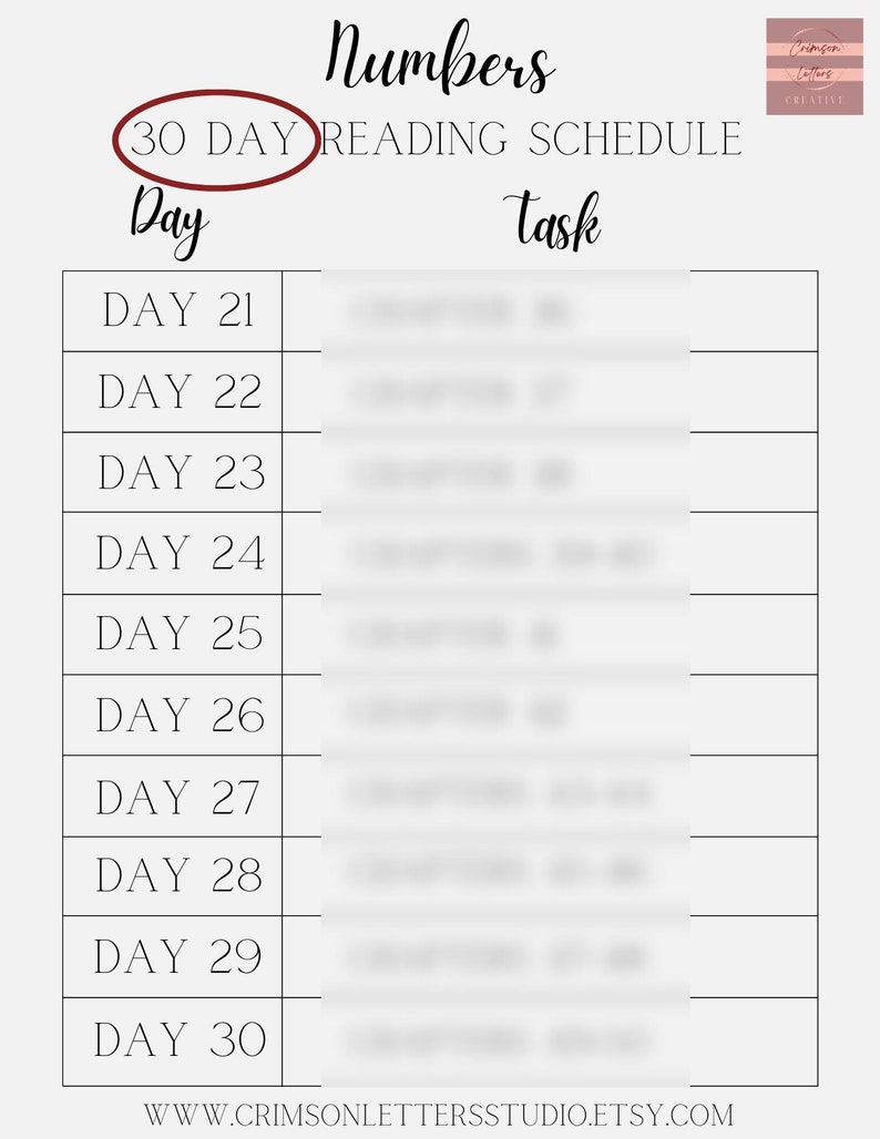 NUMBERS READING SCHEDULES Read at Your Own Pace - Etsy