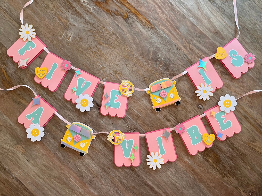 Groovy Birthday Banner Five is A Vibe Fourever Groovy Young Wild ...