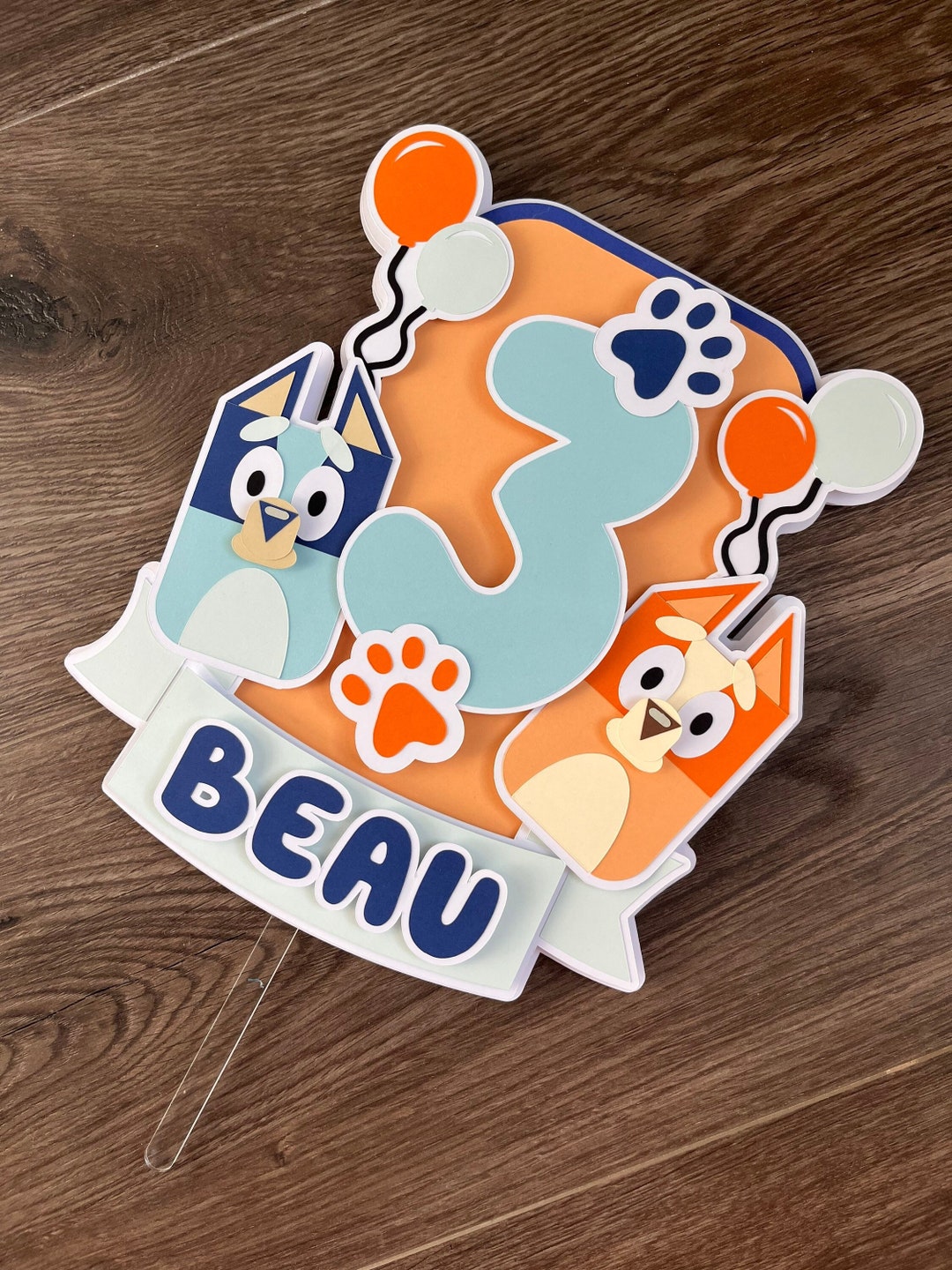 Bluey Inspired Cake Topper - Blue and Orange Dog Cake Topper - Dog ...