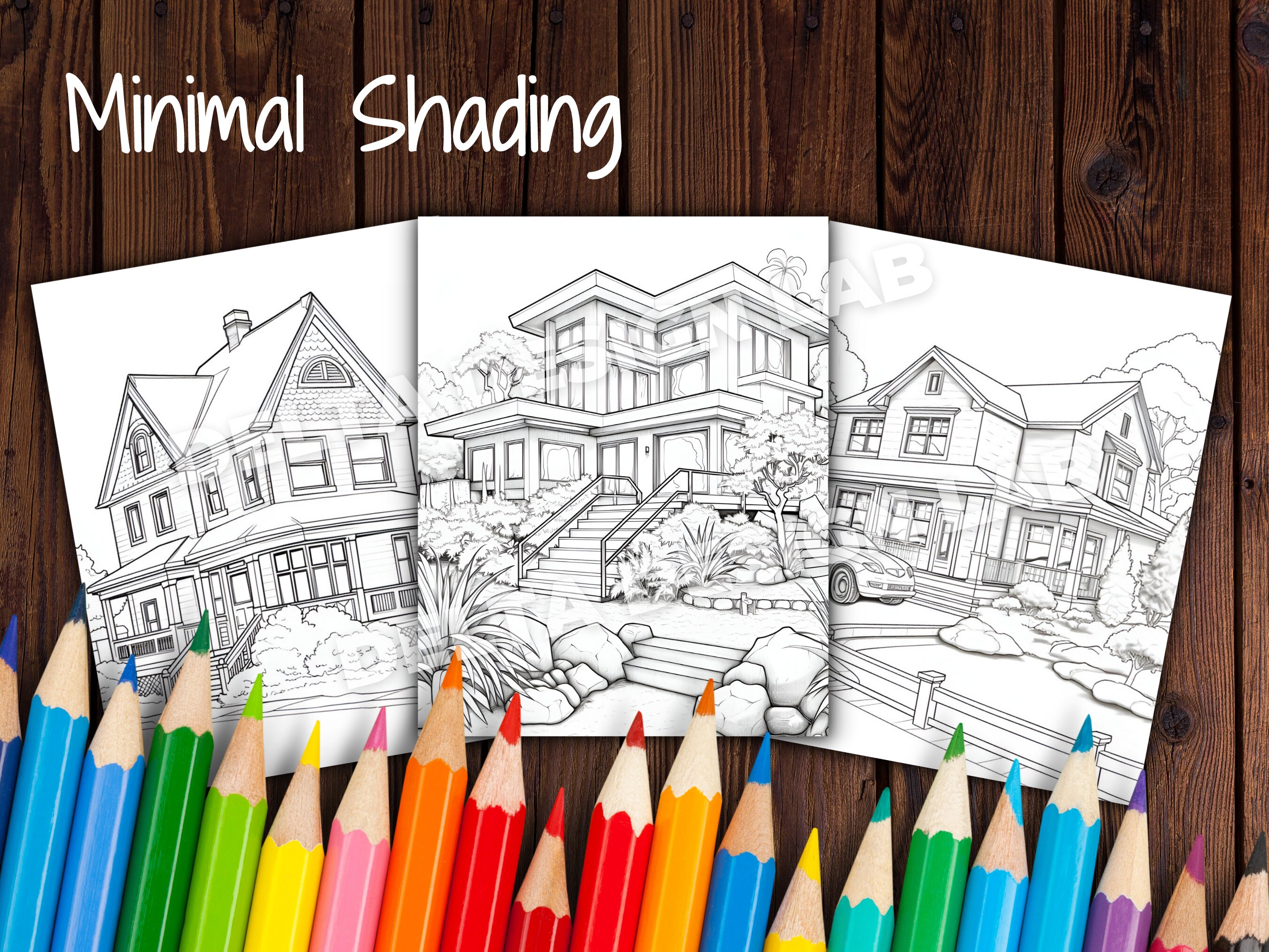 Modern Homes Adult Coloring Book, Printable PDF Coloring Book, Black ...
