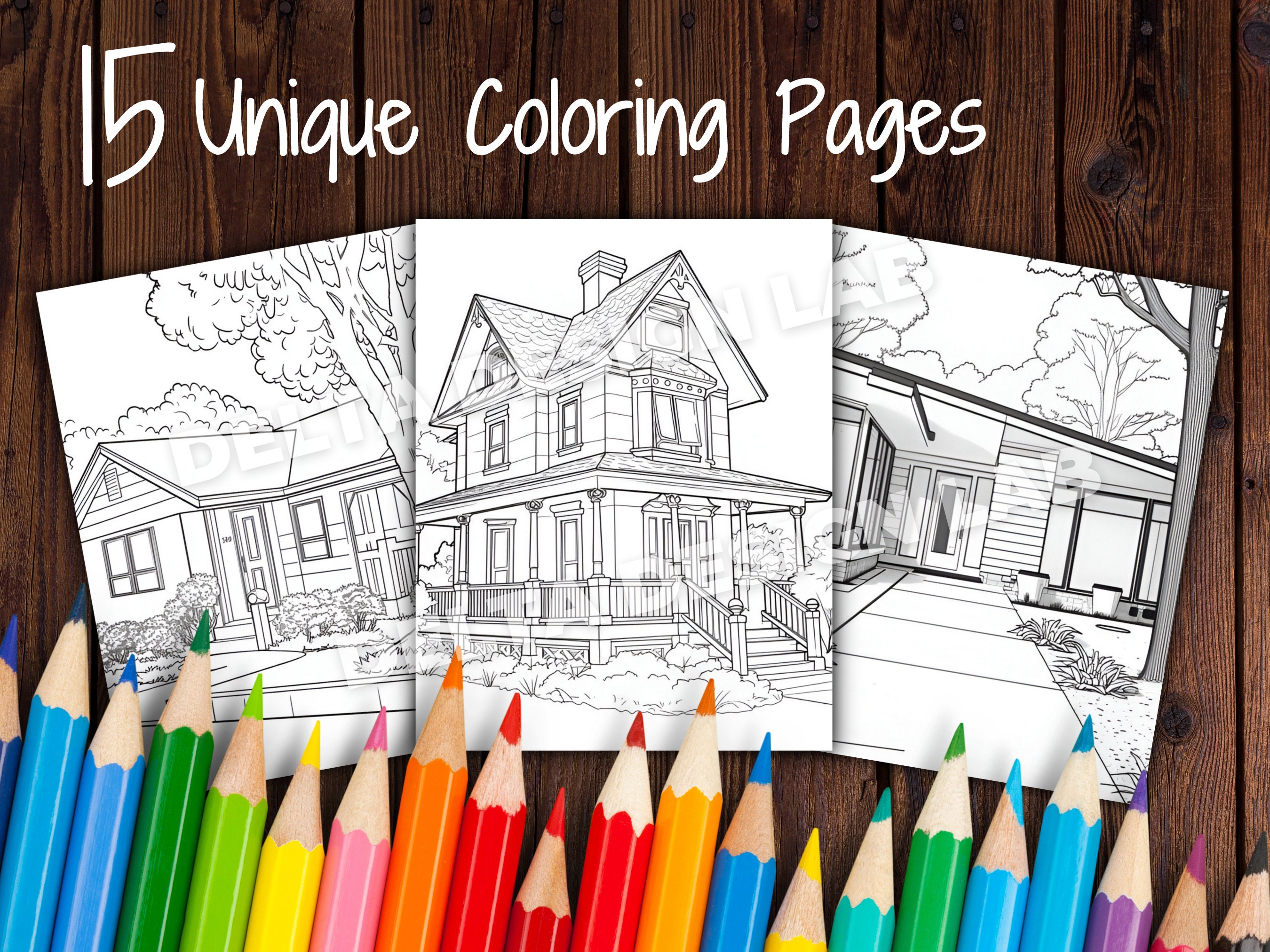 Modern Homes Adult Coloring Book, Printable PDF Coloring Book, Black ...