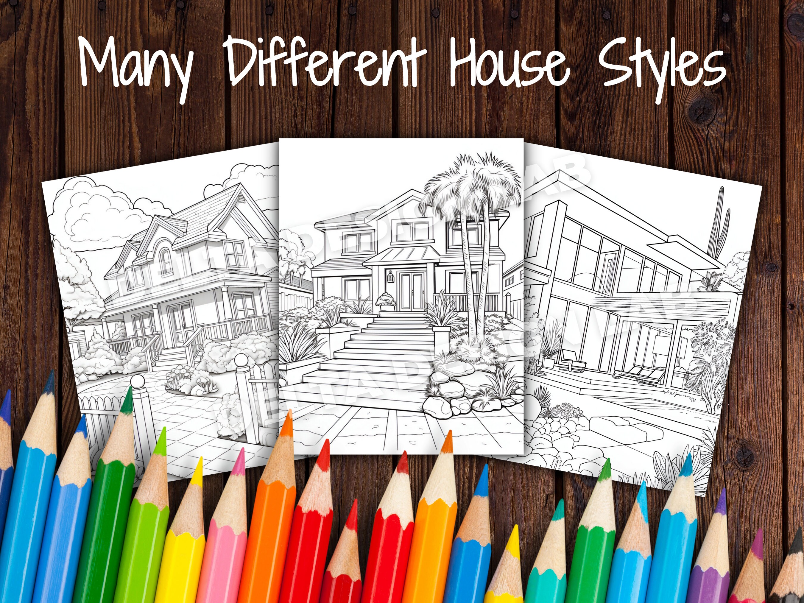 Modern Homes Adult Coloring Book, Printable PDF Coloring Book, Black ...