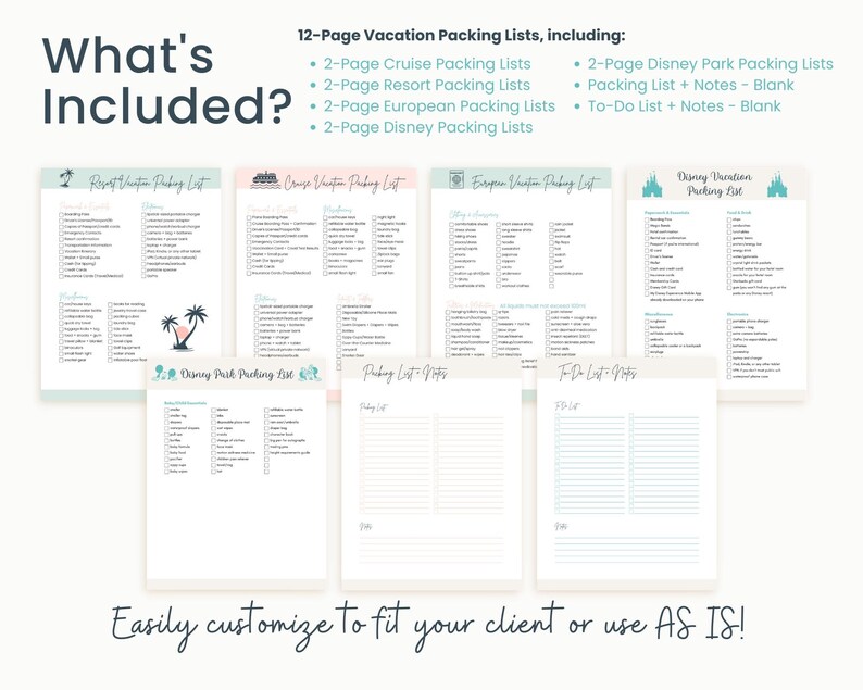 Packing List Template Bundle for Travel Agents Resort Honeymoon ...