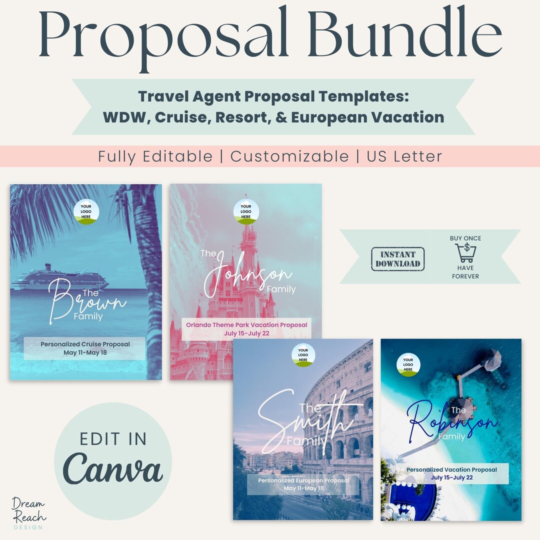 Personalized Proposal Templates Bundle for Travel Agents Orlando Theme ...