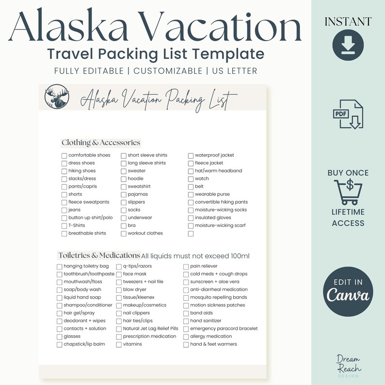 Alaska Vacation Packing List Travel Template Packing List Planner ...