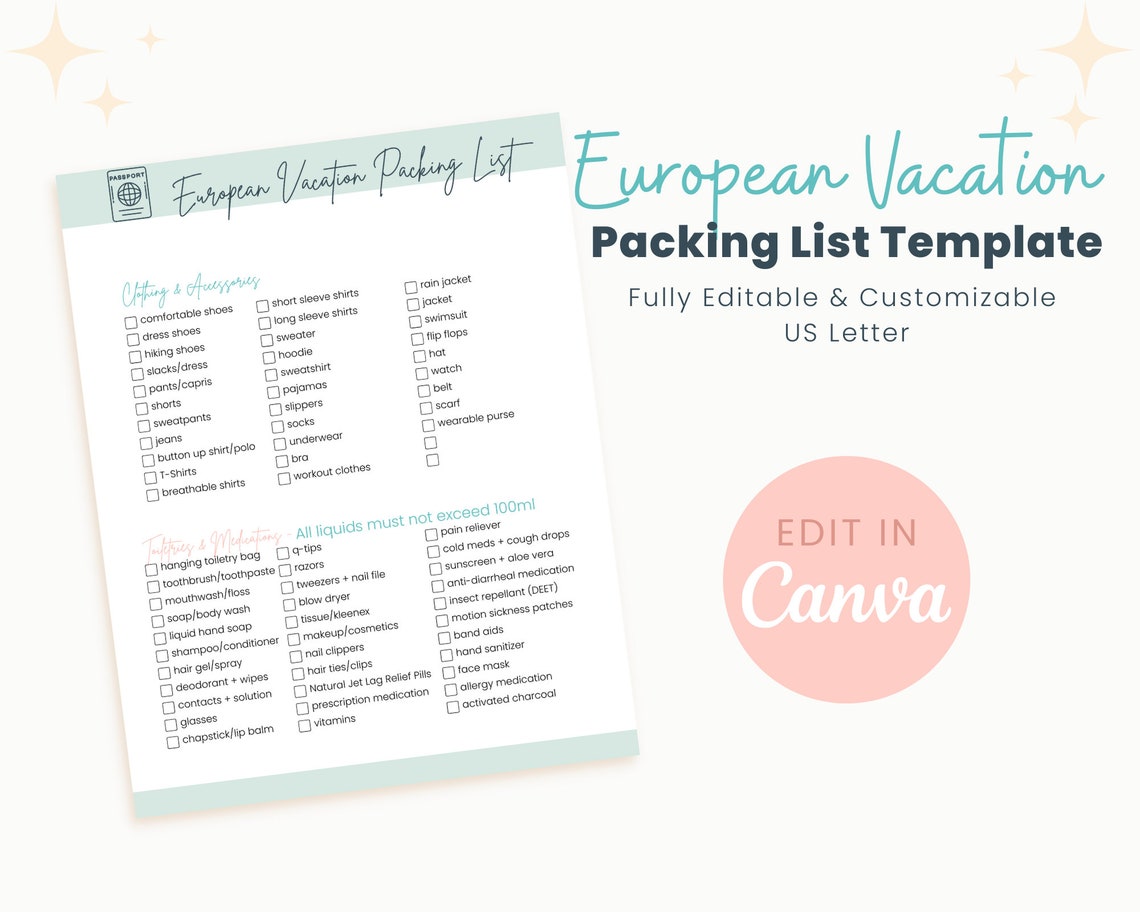 European Vacation Packing List Template for Travel Agents Travel Agent ...